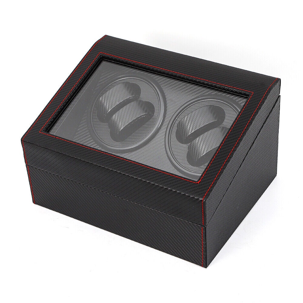 Black Leather Carbon Fiber 2 / 3 Layers Jewelry Box Display Case And 6 ...