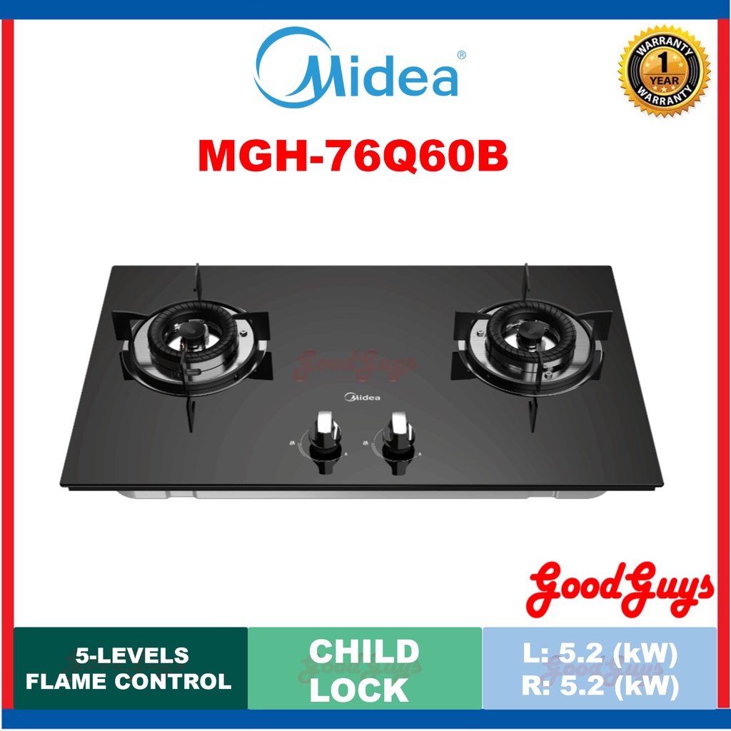 Midea MGH-76Q60B Built-in Gas Hob with 5.2kW Burners (MGH76Q60B ...