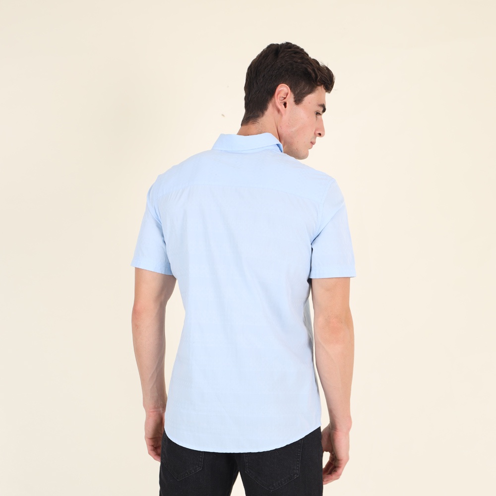 monsieur NICOLE (Regular Fit) Cotton Dobby Short Sleeves Shirt With ...