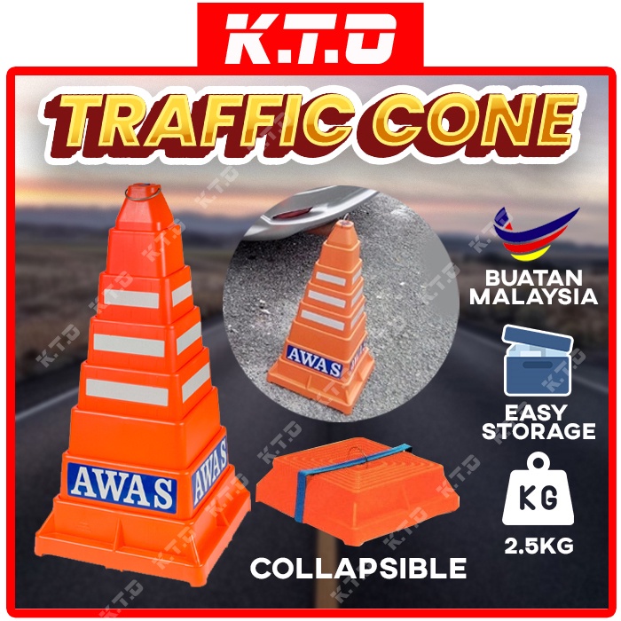 670mm / 67cm Awas Collapsible PE Reflective Traffic Safety Cone ...