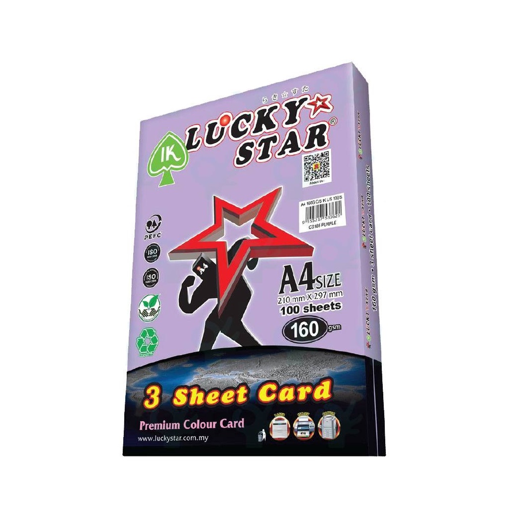 Lucky Star 3 Sheet Card Colours Paper A4 160gsm 100 Sheets (Wide Colors ...