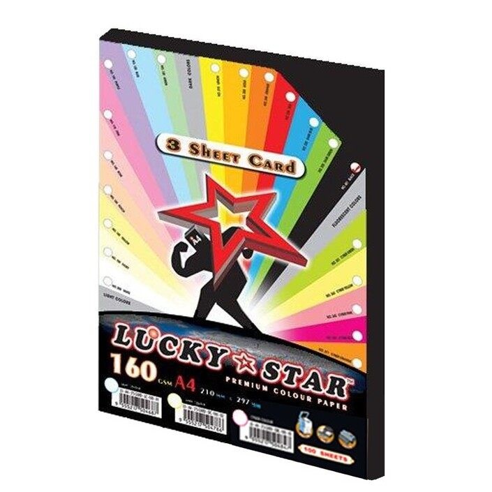 Lucky Star 3 Sheet Card Colours Paper A4 160gsm 100 Sheets (Wide Colors ...