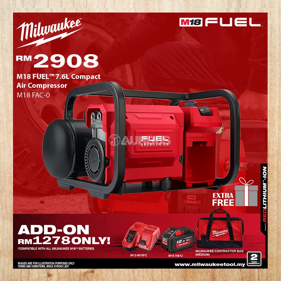 MILWAUKEE M18 FUEL 7.6L COMPACT AIR COMPRESSOR [M18 FAC-0 / M18 FAC ...