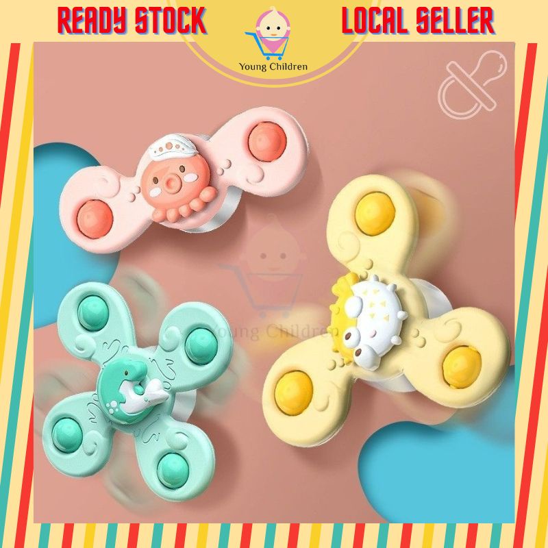 Baby Spin Top Bath Toys Bathing Spinner Cartoon Finger Bath Toy Suction ...
