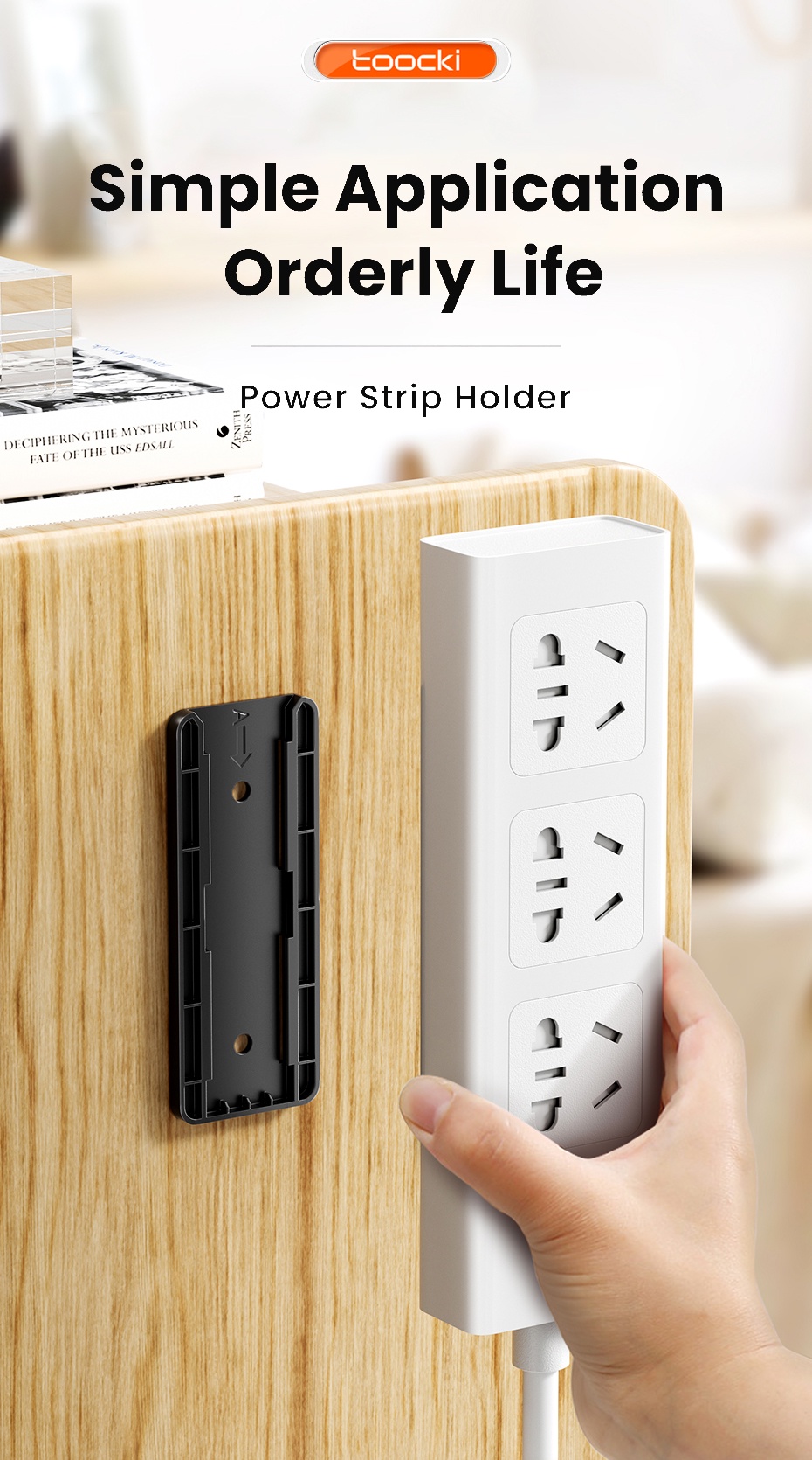 Toocki Wall-Mounted Sticker Power Strip Holder Punch-free Power Sockets ...