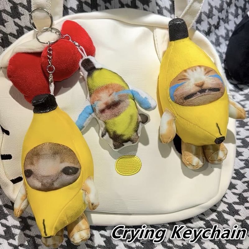 Tiktok ins funny Crying Squeaking Banana Cat doll pendant Keychain ...