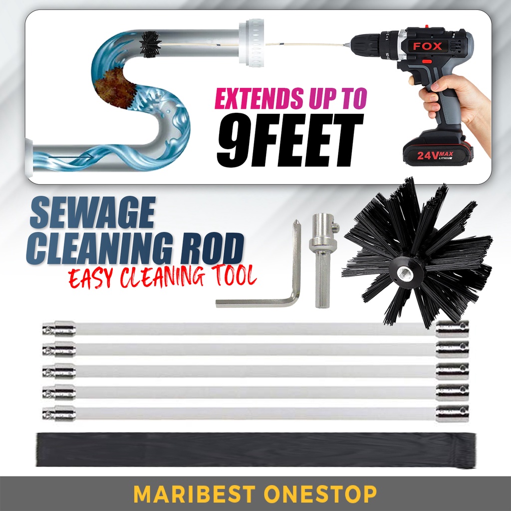 Sewage Cleaning Rod Kit Pipe Drain Cleaner Drain Brush Head Pipe ...
