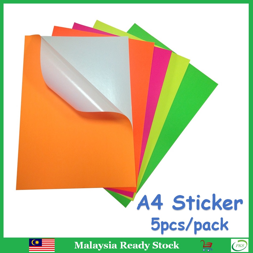 A4 Sticker White/Color Fluorescent Simili Sticker Paper 3pcs/Pack ...