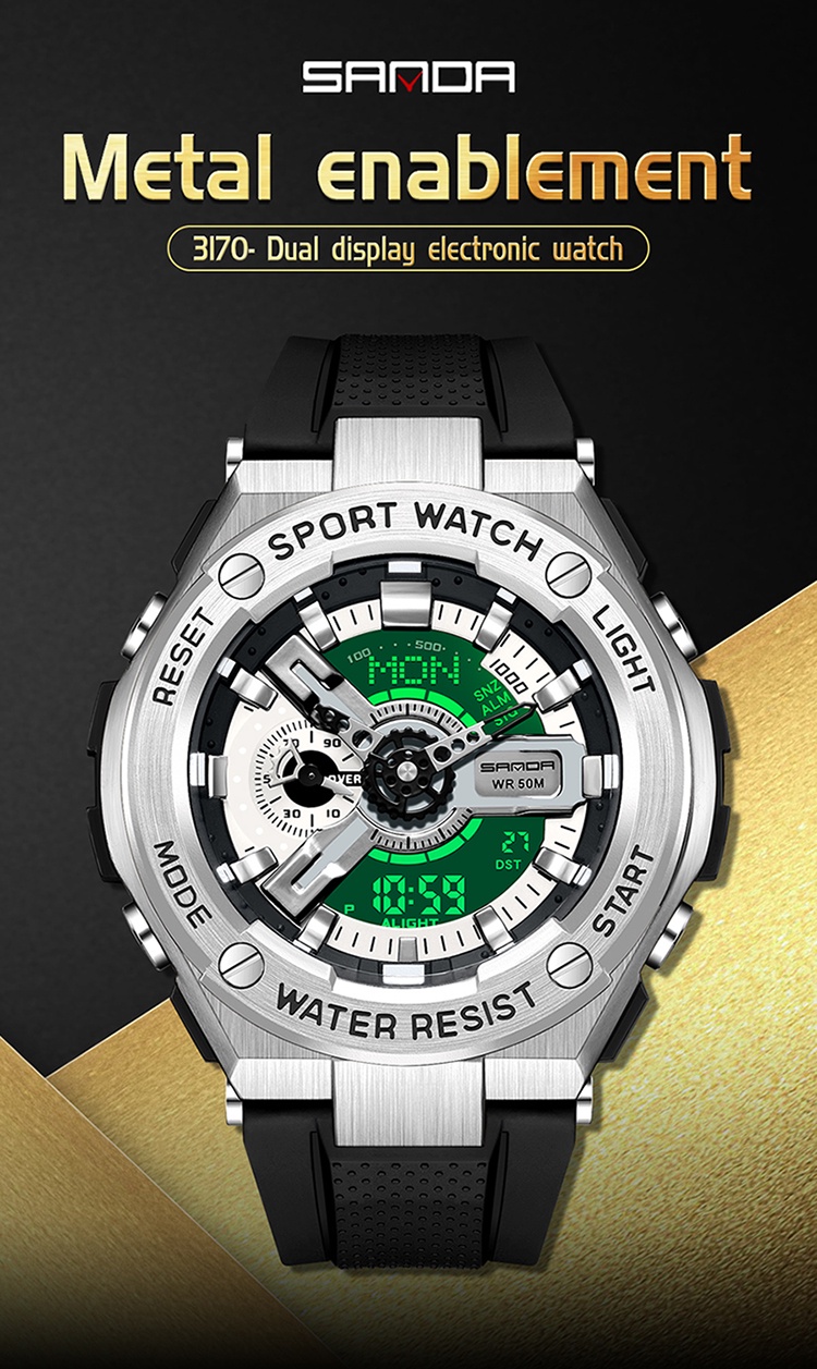 Sanda Popular Dual Display Quartz Electronic Fashion Luxury Anti Drop ...