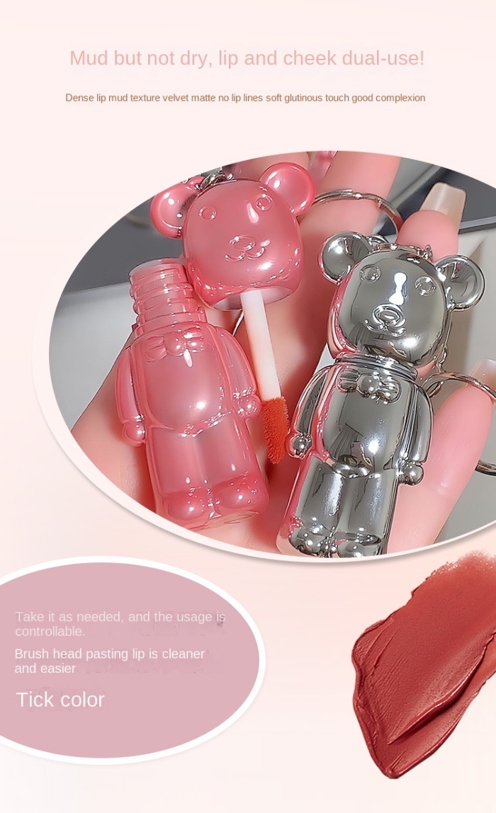 ZVEV Bear Lipstick Matte Velvet Keychain Pendant for Girls Party Makeup ...