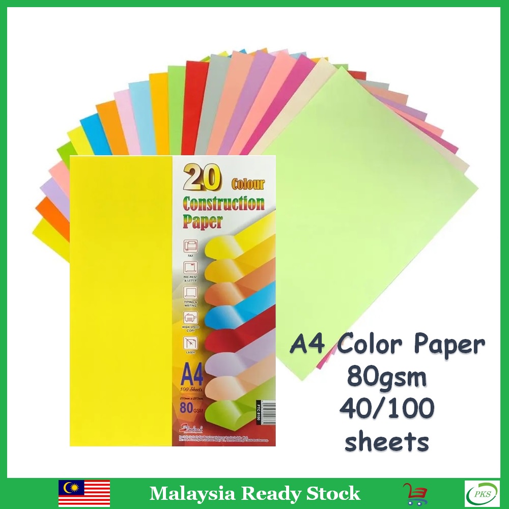 Construction Paper A4 Colour Paper 80gsm 8/20 Colors 40/100 Sheets ...