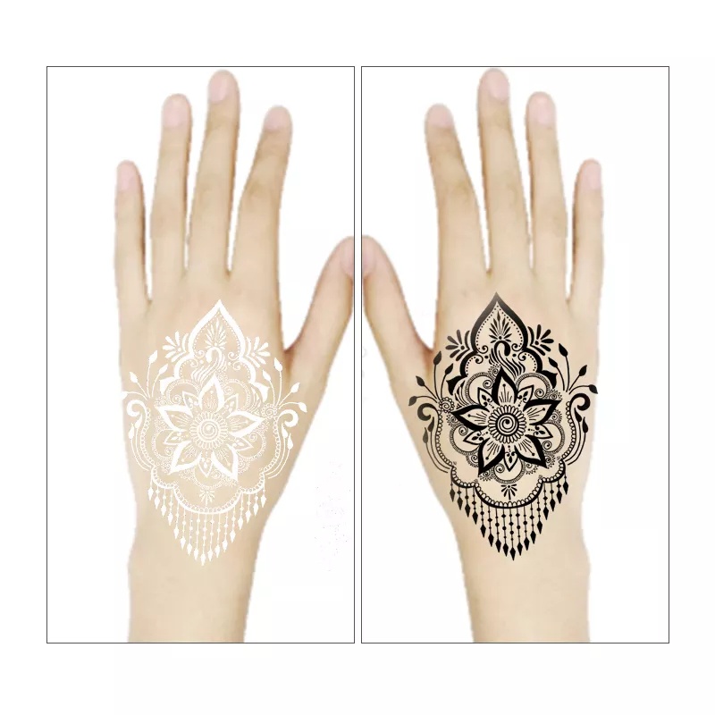 Black Henna Temporary Tattoos for Women Lace Flower Mehndi Sticker for ...