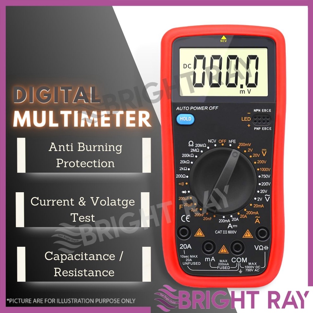 Digital Multimeter 600V NCV Data Hold Volt Tester Handheld Digital ...