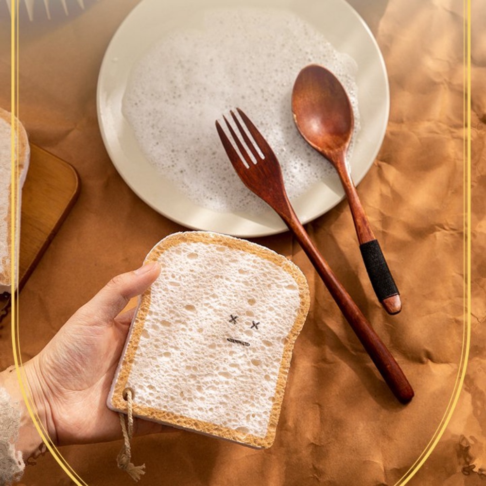 Cute Kawaii Toast Bread Shaped Scouring Pad Compressed Wood Pulp Sponge ...
