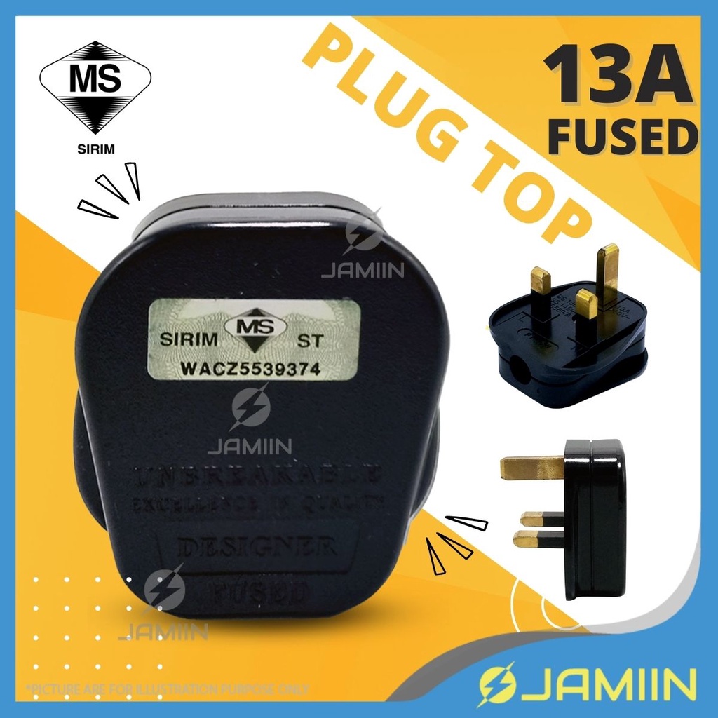 SIRIM Black 13A 3 Pin Plug Top Kepala Plug Elektrik UK Plugtop Suis ...