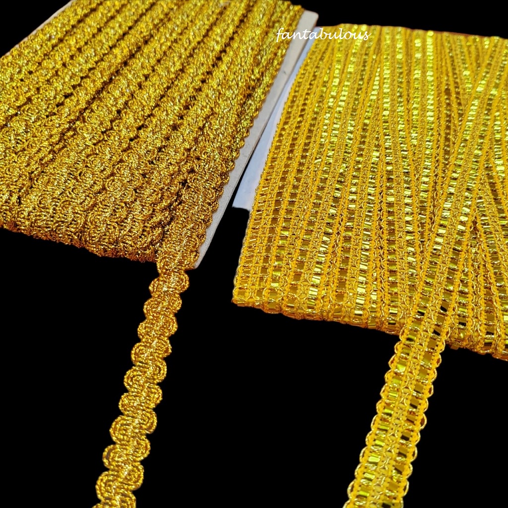 (Sepapan) 25meter Quality Costume Lace #9230 Gold Lace Kostum Baju ...