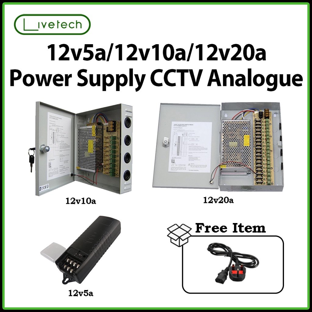 LiveTech CCTV POWER SUPPLY 12V 5A 4 WAY OUTPUT | 12V DC 10A (9 WAY ...