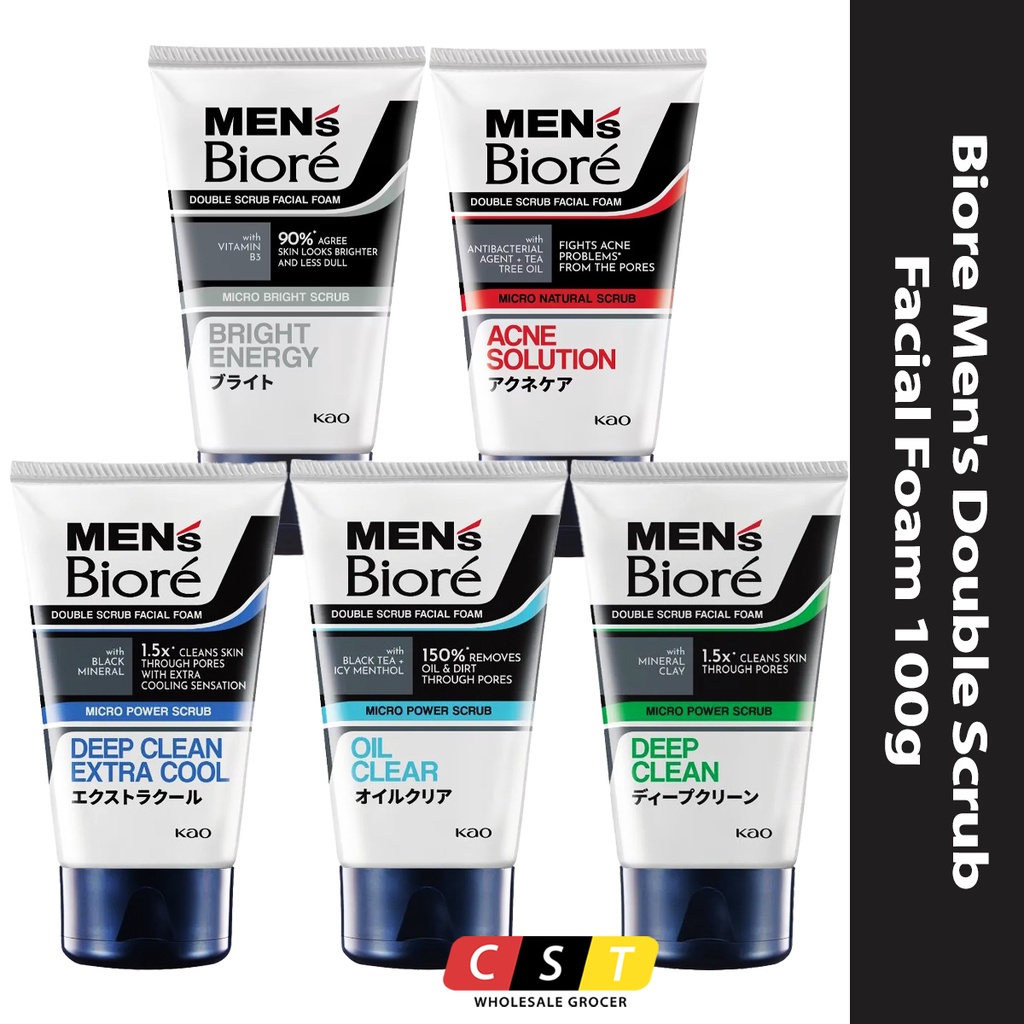 Biore Men Double Scrub Facial Foam 100g [Deep Clean/ Bright Energy/ Oil Clear/Acne] | Shopee ...