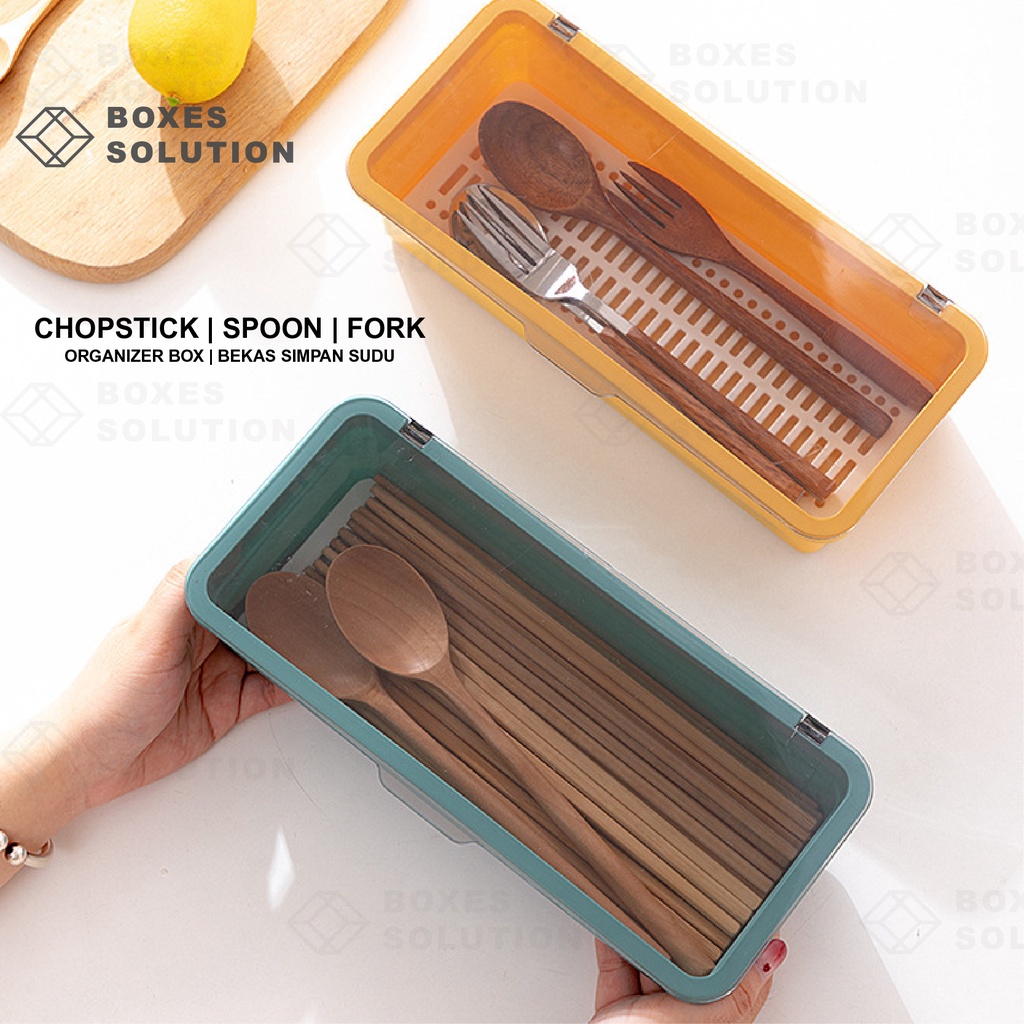 VBS READY STOCK #Cutlery Or Utensil Storage Box With Lid and Drainer ...