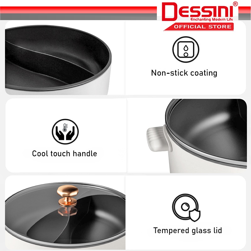 DESSINI ITALY Electric Cooker Hot Pot Steamboat Non Stick Casserole ...