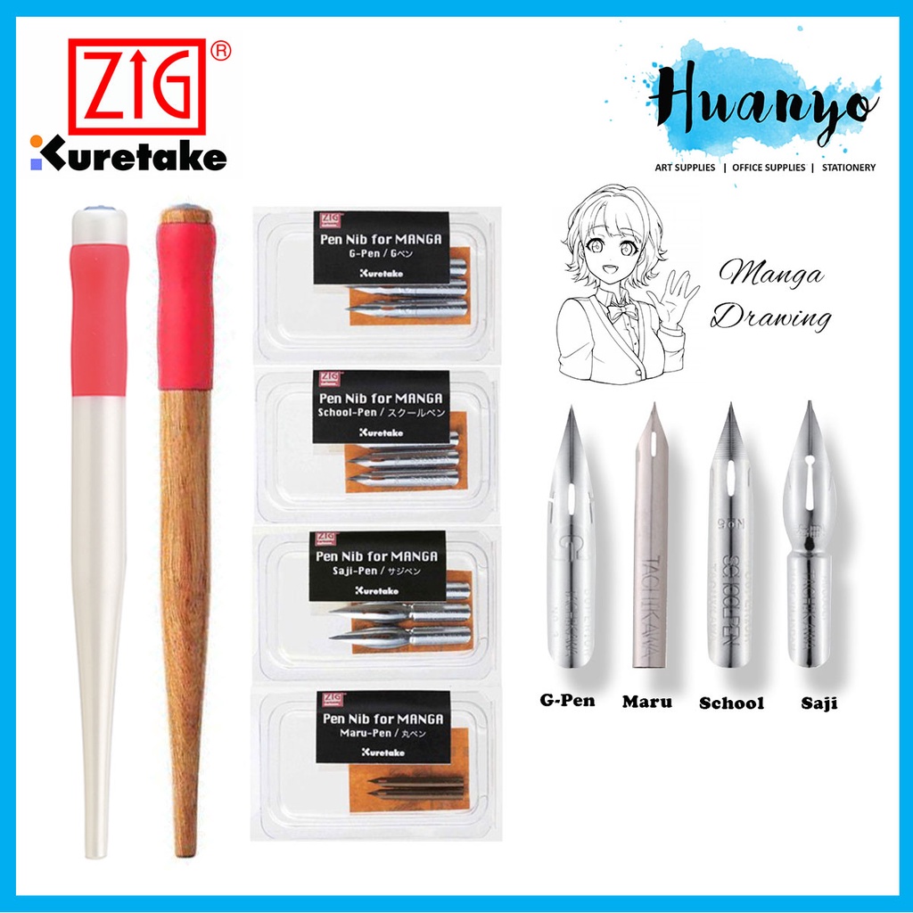 ZIG Cartoonist Manga Ink Pen Nib Holder / Tip Set For Drawing and ...