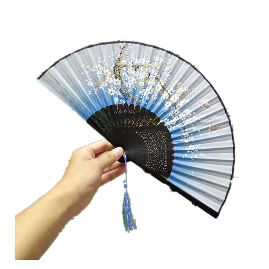 Elegant Floral Black Bamboo Hand Fan Kipas Tangan Lipat Buluh Corak ...
