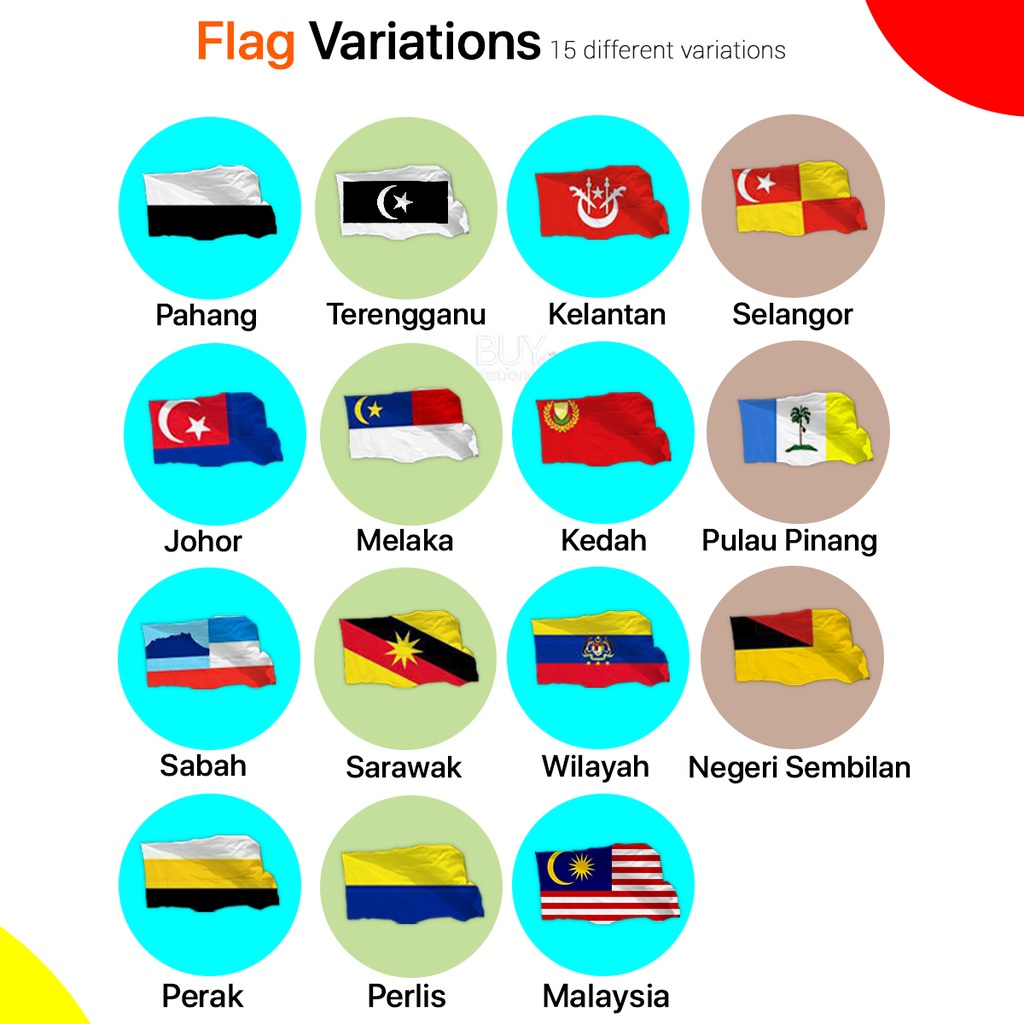 2x4/3x6 Set Bendera Malaysia Semua 14 Negeri All State Country Flag ...