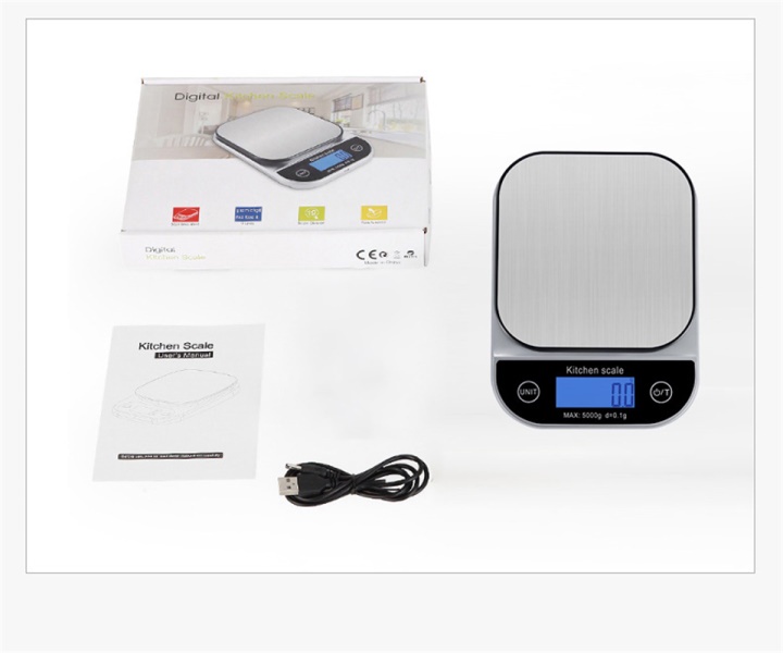 10kg 5kg 0.1 Digital Kitchen Scale Stainless Steel Electronic 9 Units ...