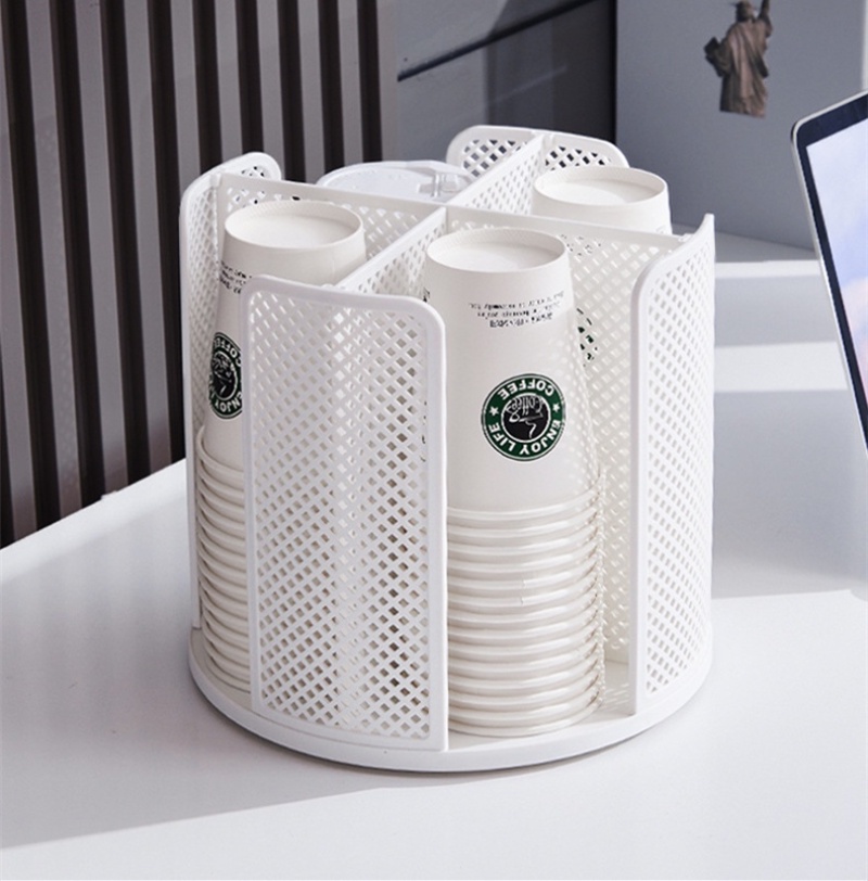 Cup Storage Rack 360° Rotatable Countertop Cup Dispenser 4 Compartment ...