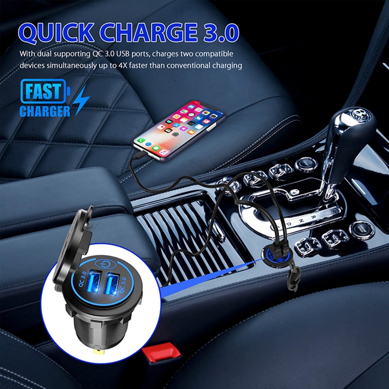 Quick Charge 3.0 Dual USB Car Charger Socket 12V/24V 36W USB Charger ...