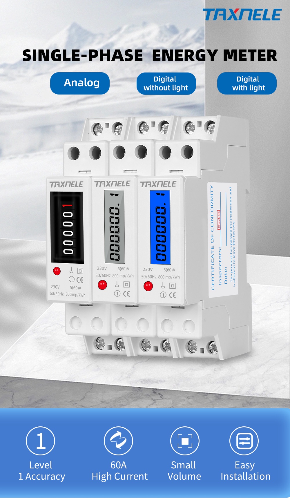 1P Single Phase Digital Wattmeter Power Consumption Analog Energy Meter ...