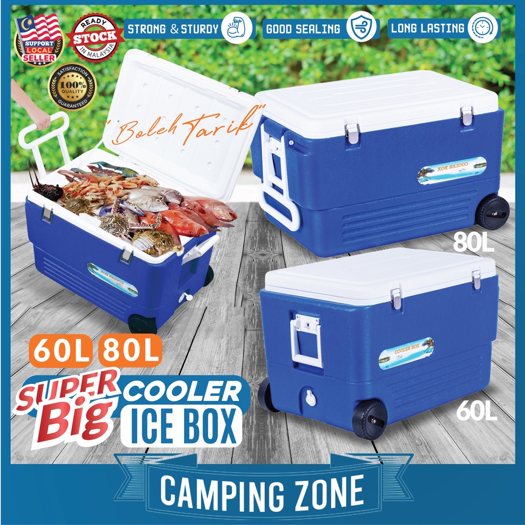 60L 80L Super Big Cooler Ice Box with Wheel Portable Storage Cold Box Heavy Duty Icebox for ...