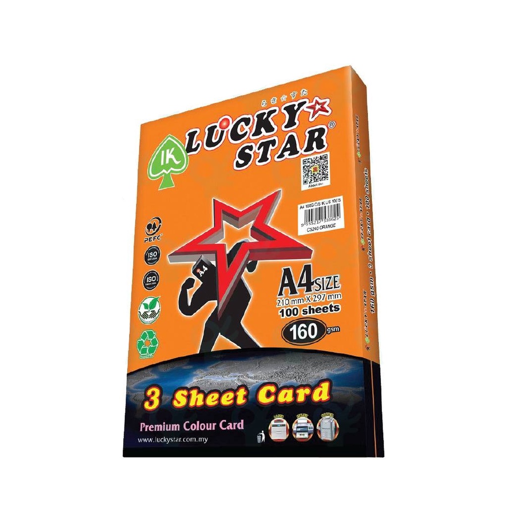 Lucky Star 3 Sheet Card Colours Paper A4 160gsm 100 Sheets (Wide Colors ...