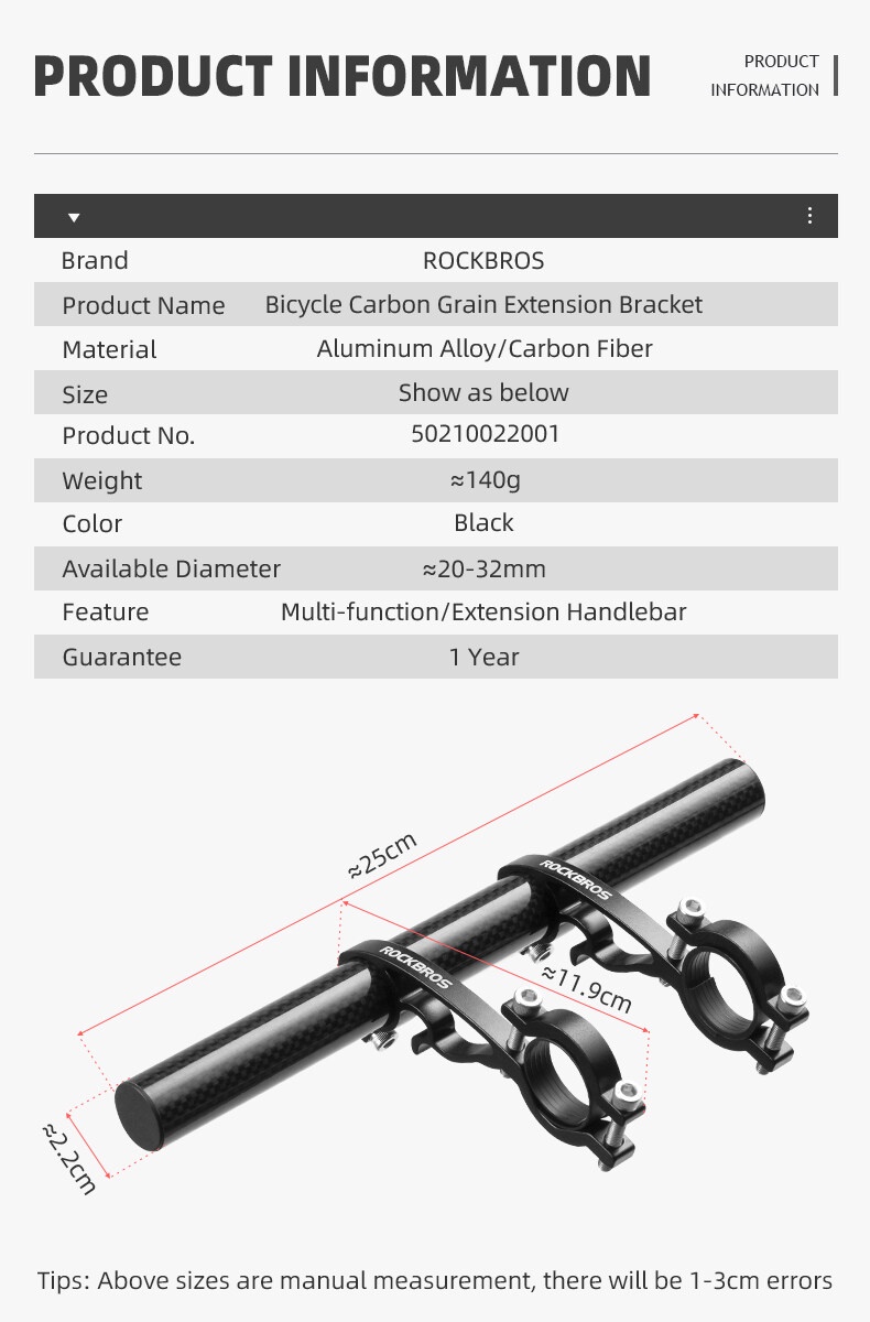 ROCKBROS Cycling Carbon Fiber Handlebar Extension Multifuctional High ...