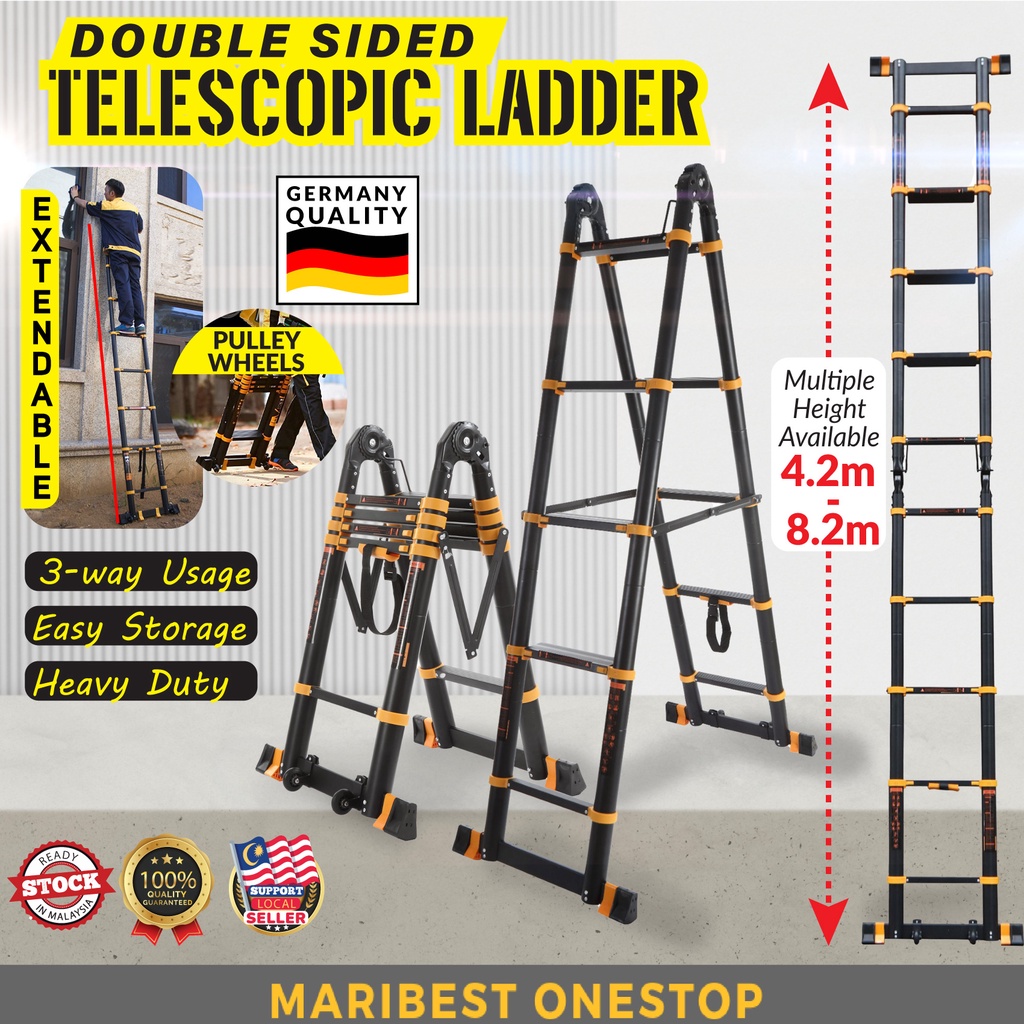 2.1M-4.1M Double Sided Telescopic Ladder Extendable Foldable Portable ...