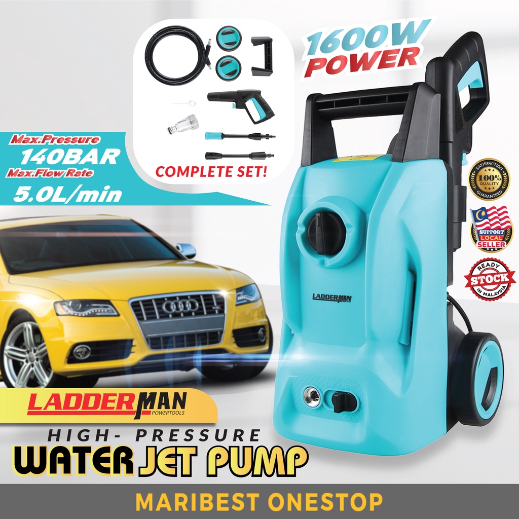 1600W Ladderman High Pressure Water Jet 140 Bar Car Wash Heavy Duty ...