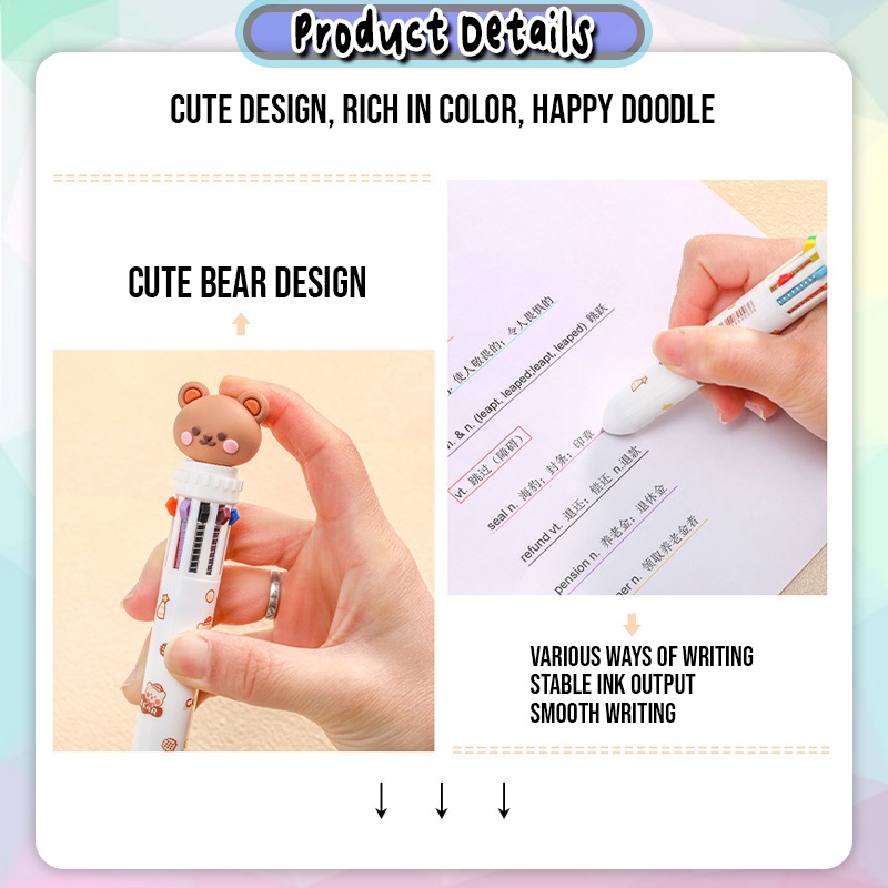 [Little B House] Cute Bear 10 Colors Ballpoint Pen Ball Pens Kids ...