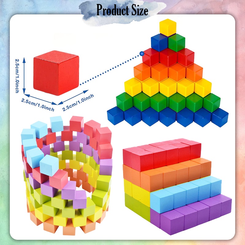[Little B House] Wooden 100pcs Colorful Cube Stack Building Blocks ...