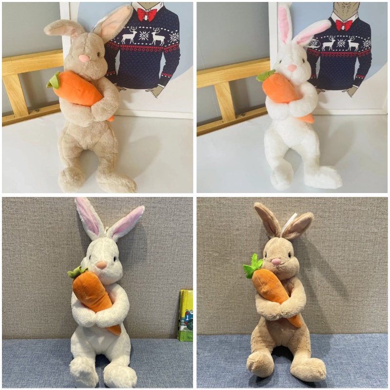Rabbit Cartoon Cute Plush Toy With Carrot, Brown Short Plush Stuffed ...