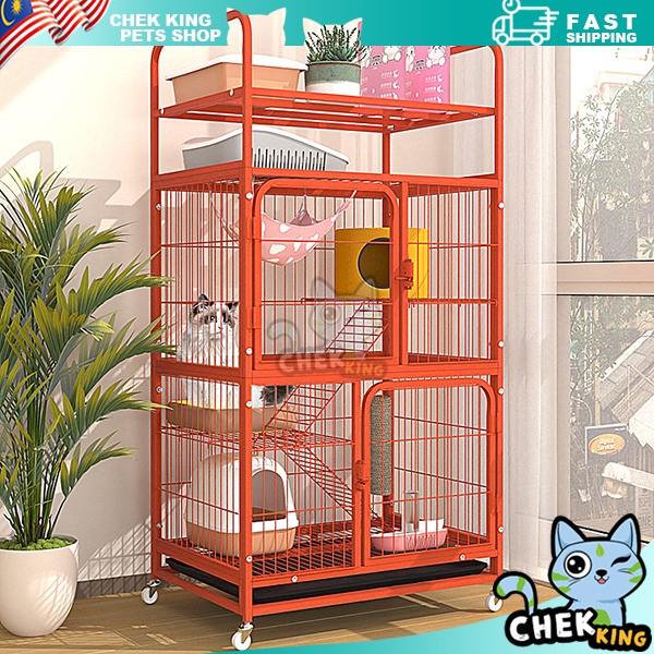 Red Color Large Cat Cage 3 Level Cat Villa Square Tube Metal Steel Pet ...