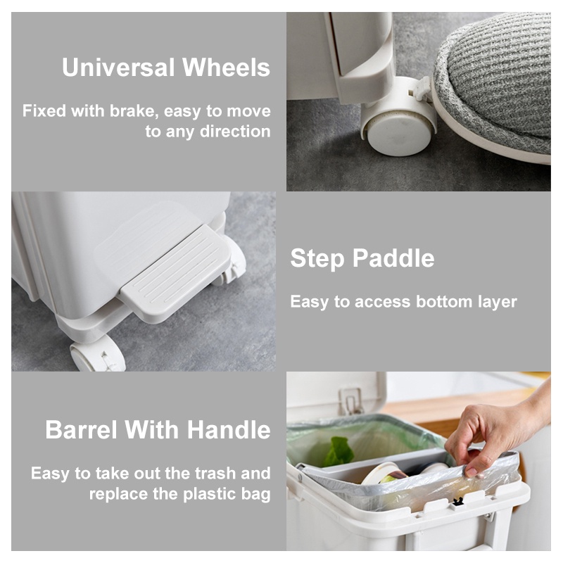 GDeal 29L/32L Movable Dustbin Large Capacity Recycle Rubbish Bin ...