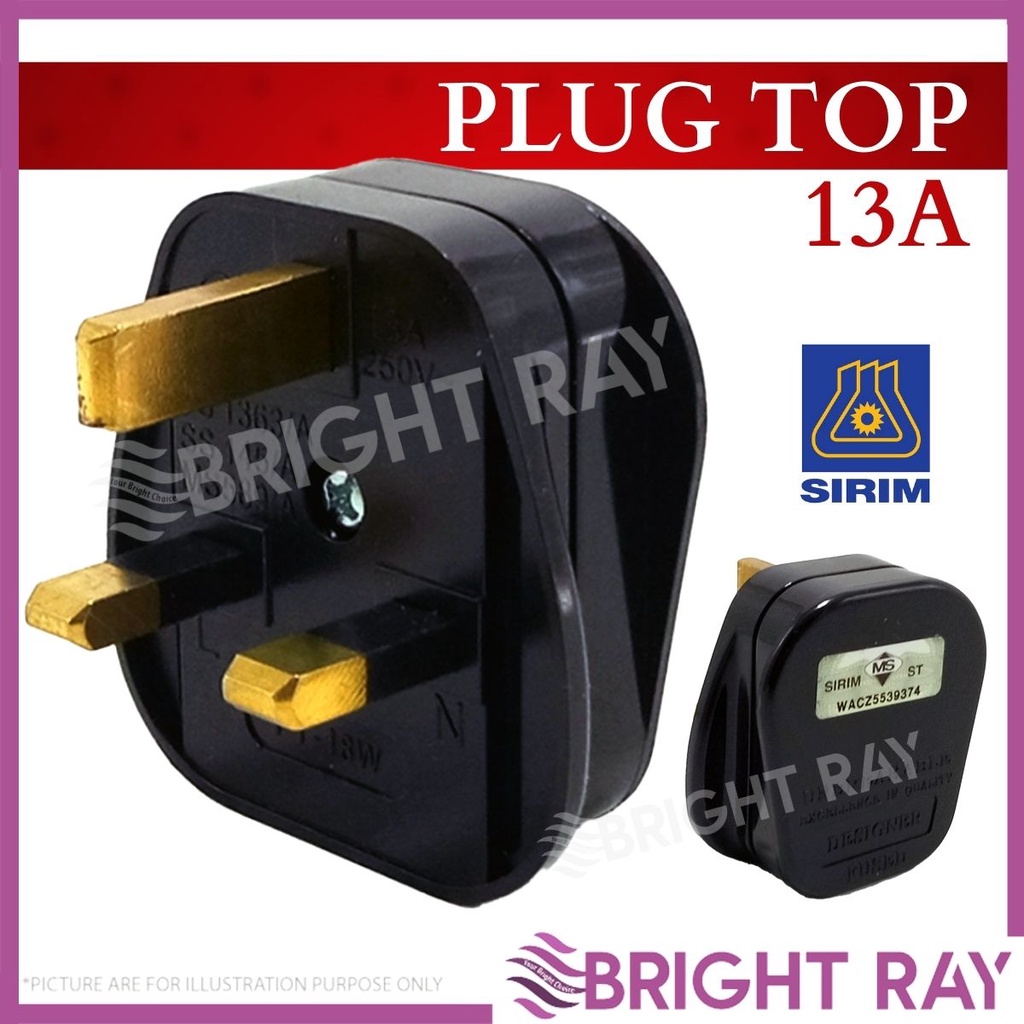 SIRIM Black 13A 3 Pin Plug Top Kepala Plug Elektrik Unbreakable UK Plugtop Suis Refrigerator ...