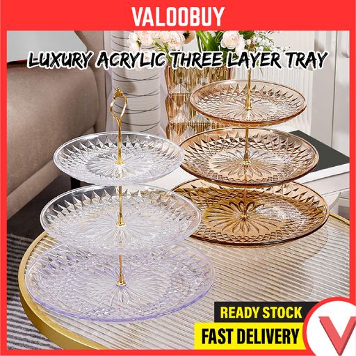 3 Tier Luxury Acrylic Three Layer Tray Transparent Fruit Plate Tray ...