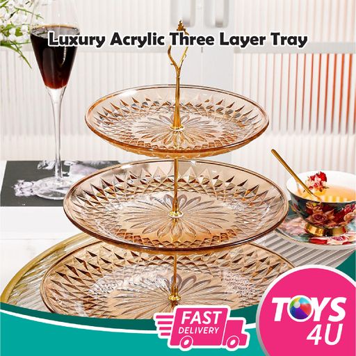 3 Tier Luxury Acrylic Three Layer Tray Transparent Fruit Plate Tray ...