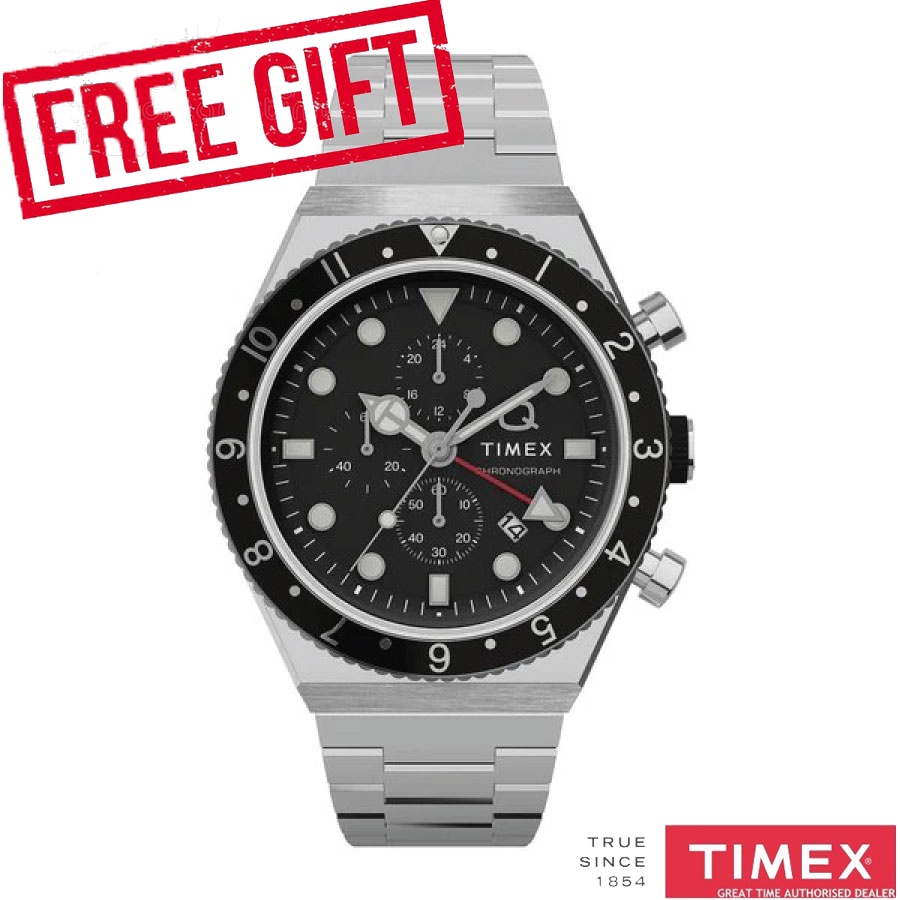 Timex TMTW2V69800UJ Men's Q Timex Three Time Zone Chronograph Stainless Watch | Shopee Malaysia