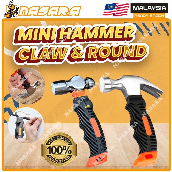 Nasara Mini Hammer Claw & Ball Pein Soft Grip Handle Small Mini Stubby ...