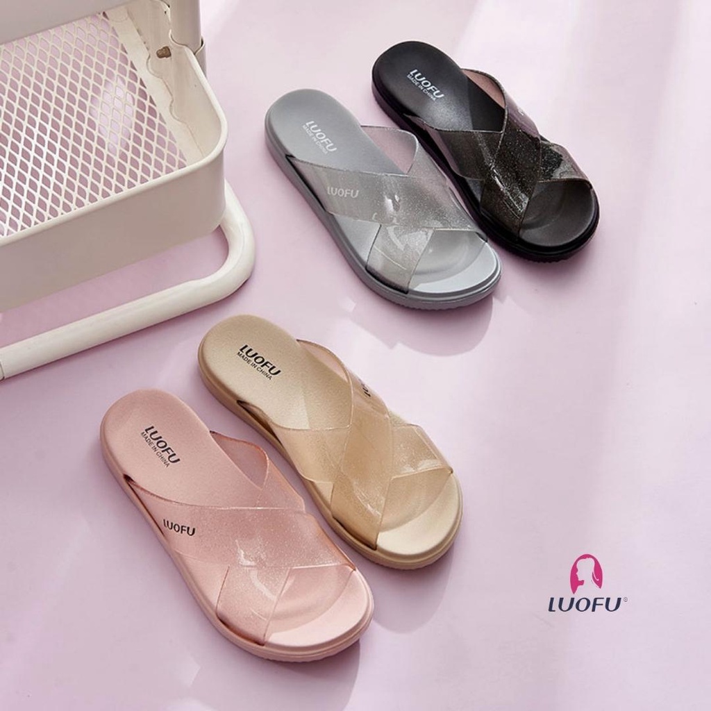 LUOFU Women EVA Cross Straps Slides Slippers E7189T-BW | Shopee Malaysia