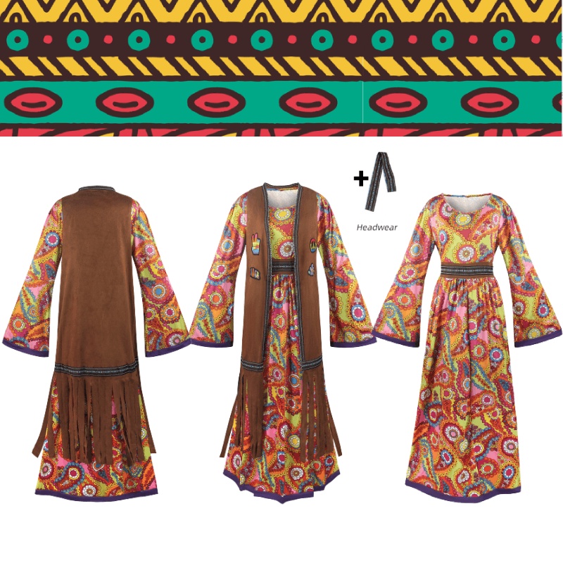 Vintage Disco Hippie Costume For Women 70s Retro Cosplay Outfit ...