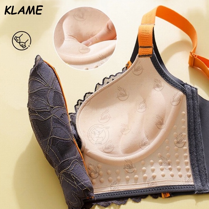 KLAME Push Up Adjustable Gathered Bralette 3D V-Neck Lace A/C Cup Bra ...