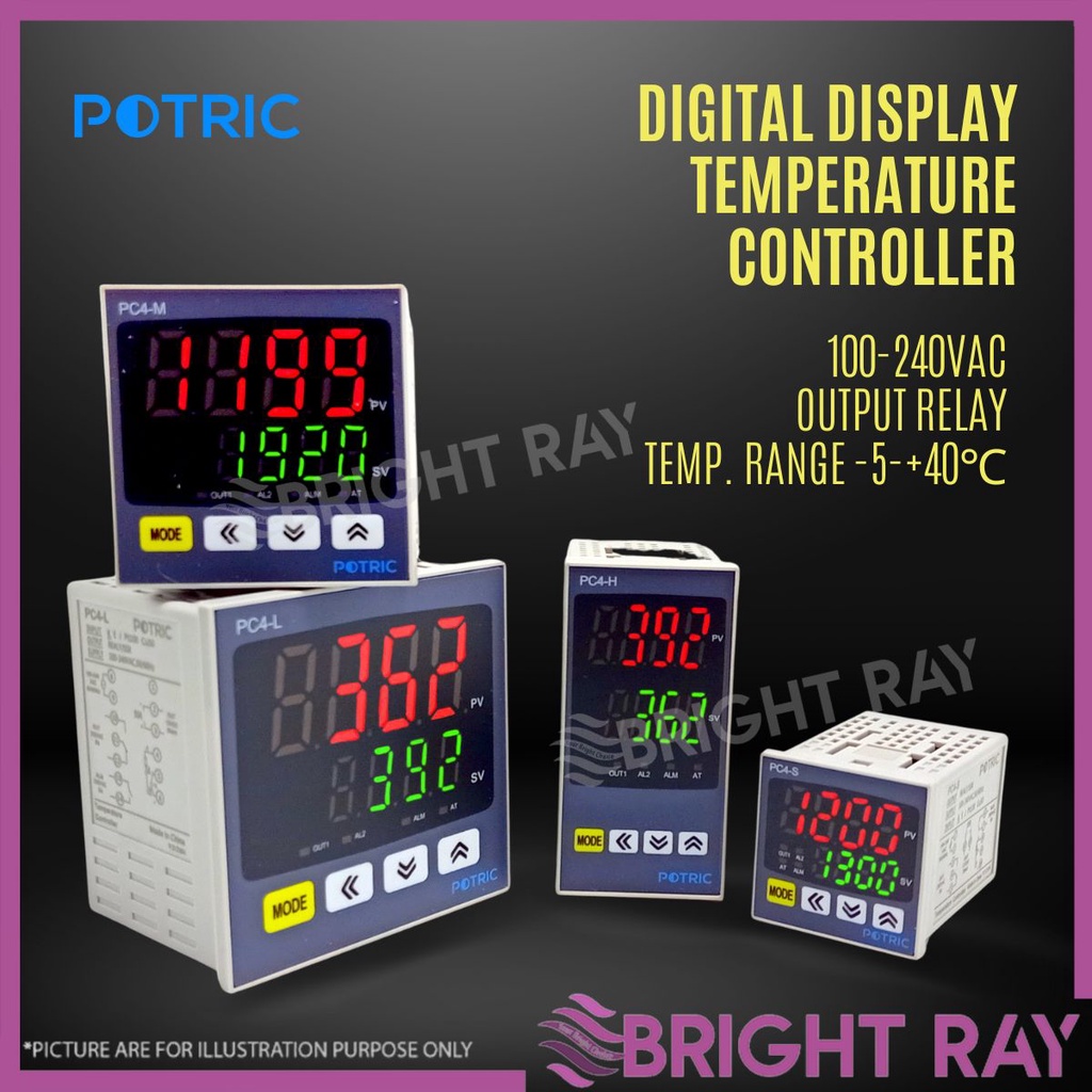 POTRIC PC4-S / PC4-M / PC4-H / PC4-L Multi Range Digital Temperature Controller 100-240VAC ...